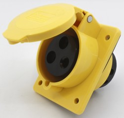 Industrial flush mounting angled sockets - 3, 4, 5 pins - 16, 32, 63 ...