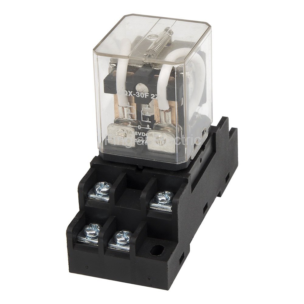 JQX-30F DC 24V 30A DPDT silver alloy contact high power relay with socket base