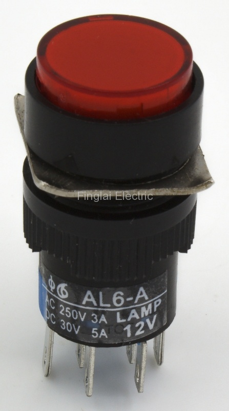 AL6-A-22-R12V push button with red color, 12V lamp voltage